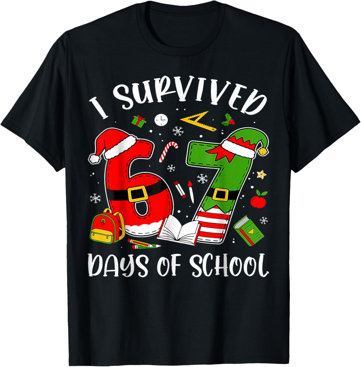 DOPASHIRT I Survived 67 Days Of School Noel Jolly Man Teacher T-Shirt ...