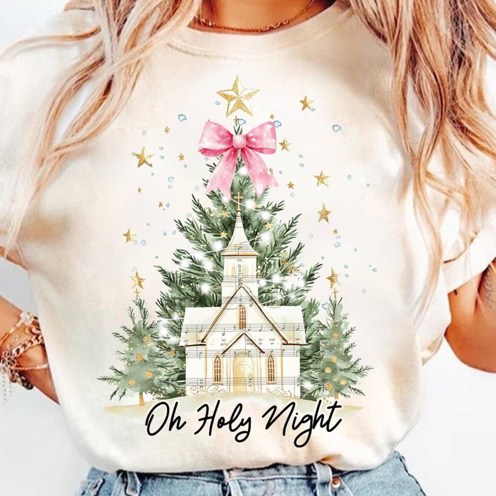 DOPASHIRT Jesus Noel Shirt, Coquette Noel Tree Church Shirt, Oh Holy Night Shirt, Noel Lights ...