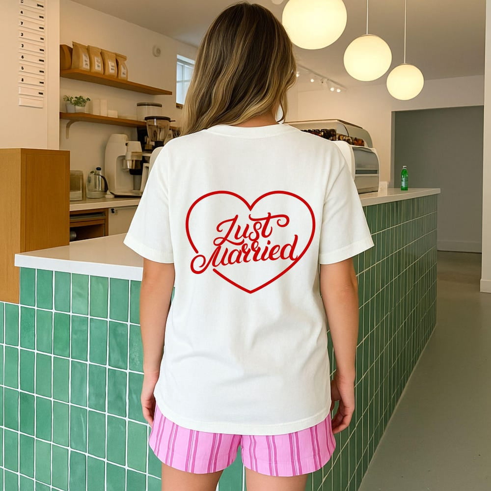 DOPASHIRT Just Married Graphic Tee, Trendy Newlywed Shirt, Wedding Day ...