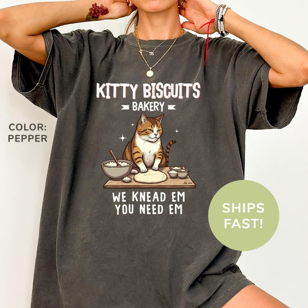 DOPASHIRT Kitty Biscuits Bakery Shirt, Cat Mom Shirt, Cute Cat Kneading Shirt, Funny Cat Lover ...