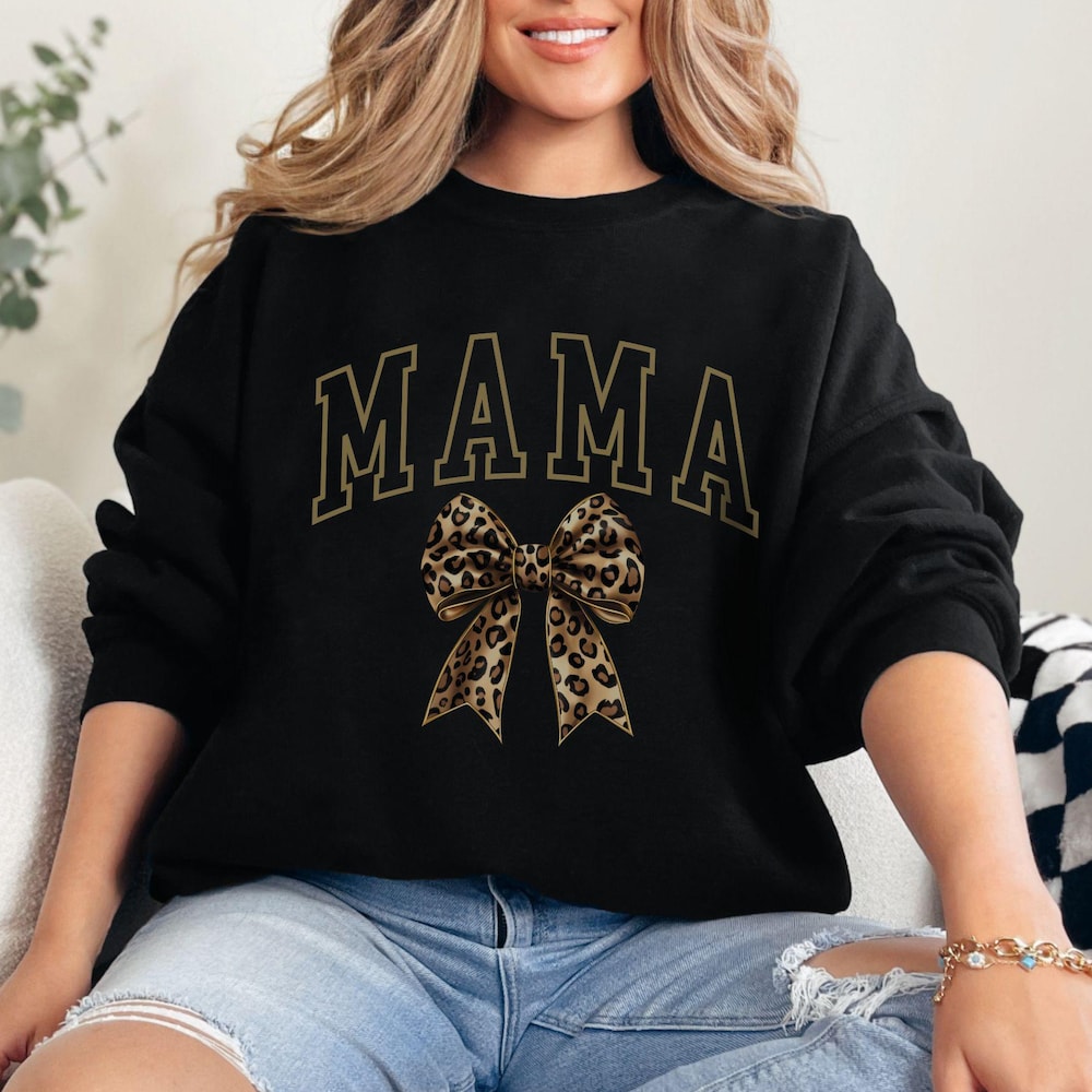 DOPASHIRT Leo.Pard Print Bow Mama Sweatshirt Coquette Mom Gift Animal ...