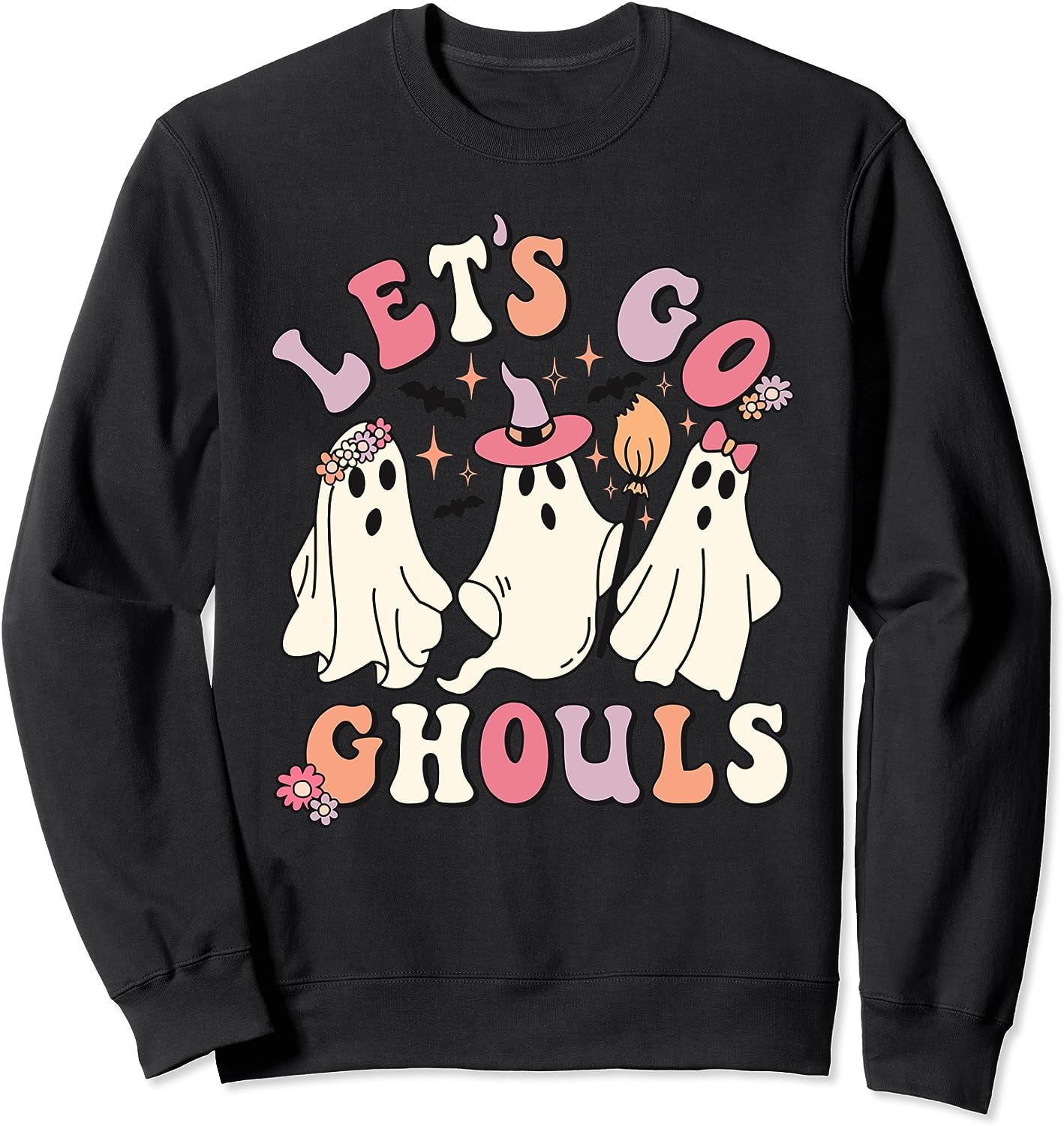 DOPASHIRT Let'S Go Ghouls Cute Floral Ghost Hal.Low.Een Autumn Sweatshirt Trendy Sweatshirt ...