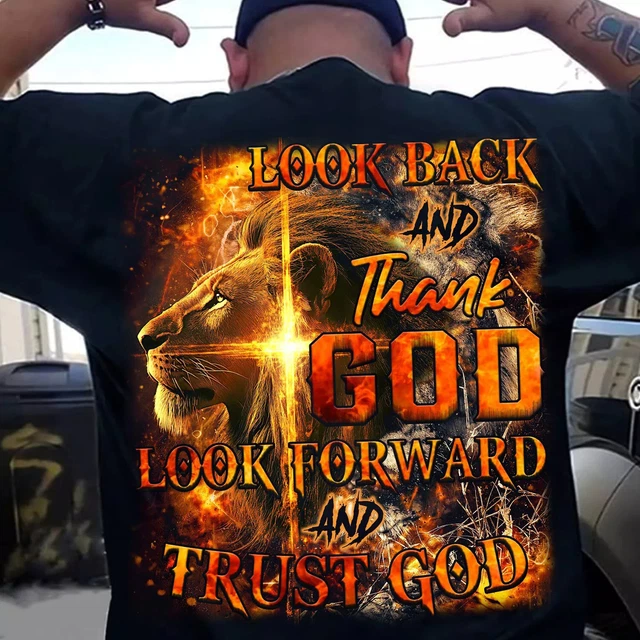 DOPASHIRT Look Back And Thank God Shirt Jesus Christ Lion Cross Tee ...