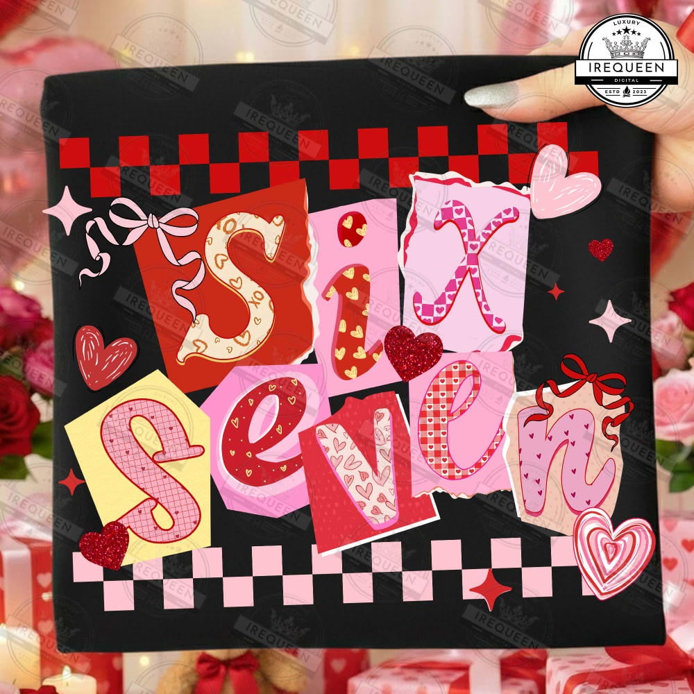 DOPASHIRT Love Six Seven 67 Coquette Heart Bow Checkered Graphic Tee ...