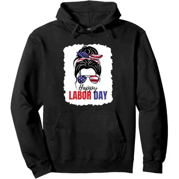 DOPASHIRT Messy Bun Happy Labor Day American Flag Hoodie Outdoor Hoodie ...