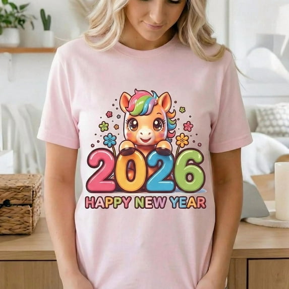 DOPASHIRT New Year Horse 2026 Pastel Pony Celebration Graphic Tee ...