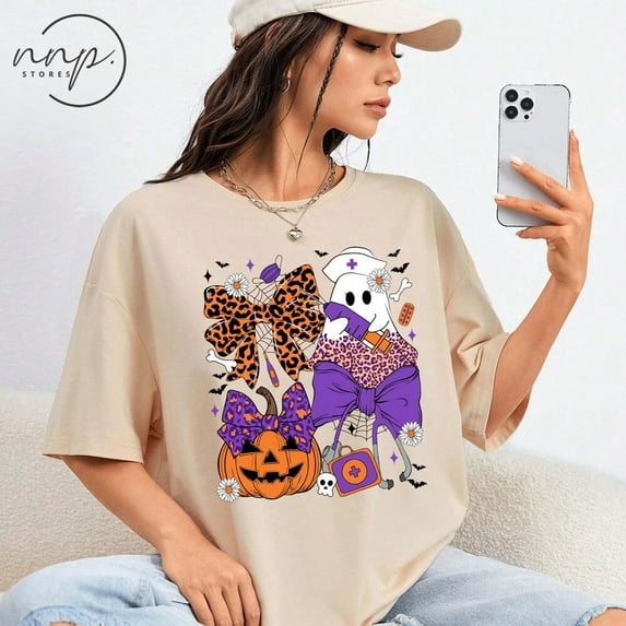 DOPASHIRT Nurse Hal.Low.Een Coquette Shirt, Leo.Pard Bow Ghost Nurse ...