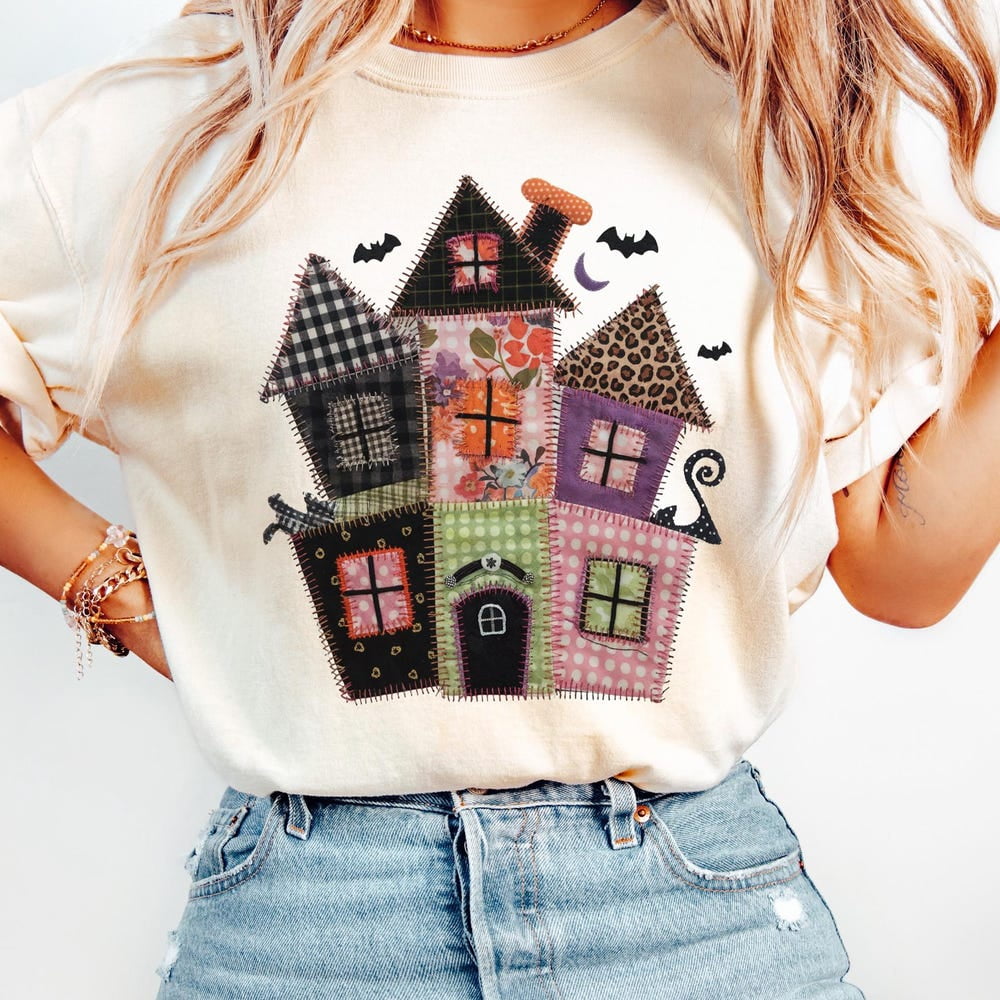 DOPASHIRT Patchwork Hal.Low.Een Castle Shirt, Gingham Castle Shirt, Spooky Season Gift For Her ...