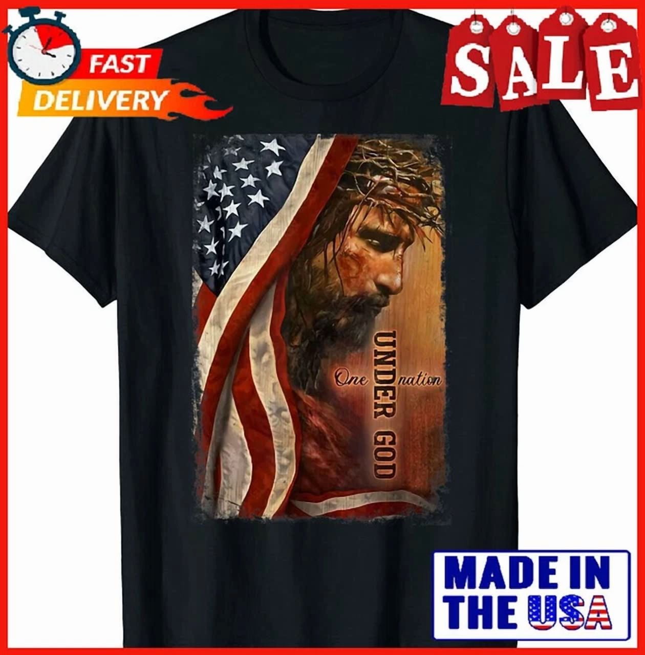 DOPASHIRT Patriotic Christian American Flag One Nation Under God T ...