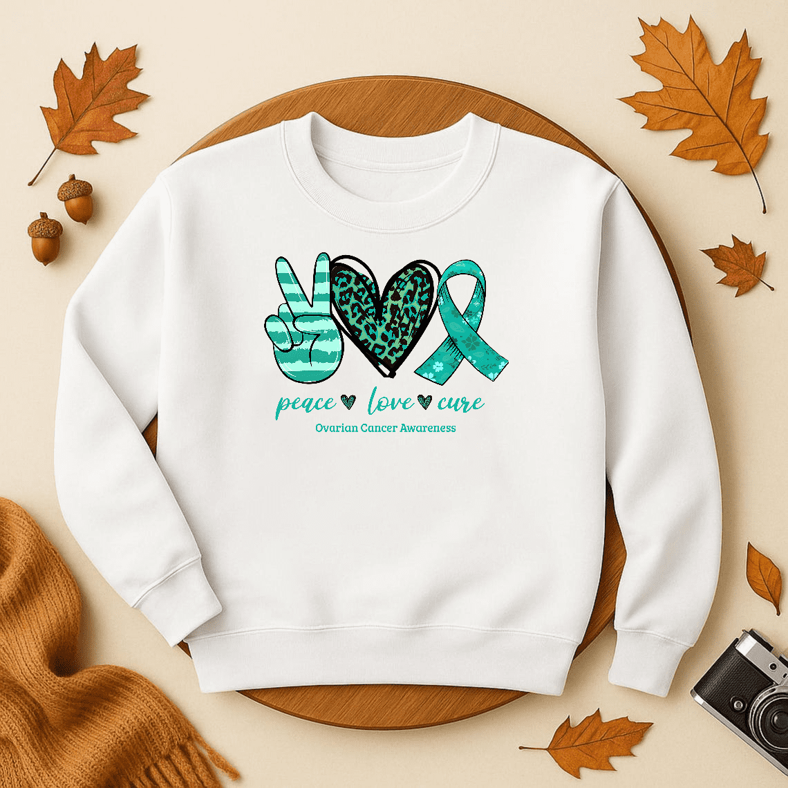 DOPASHIRT Peace Love Cure Teal Ribbon Ovarian Cancer Awareness ...