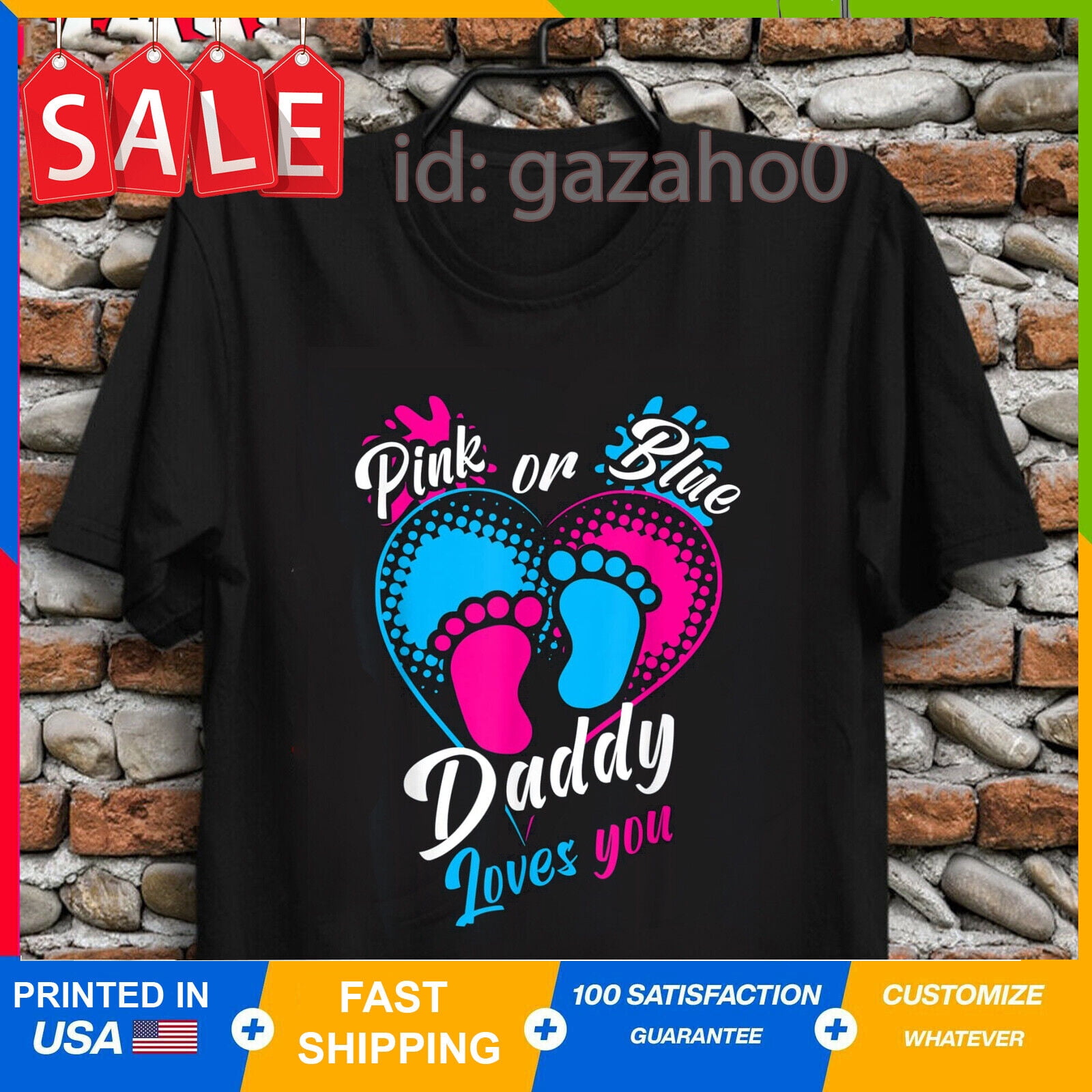 DOPASHIRT Pink Or Blue Daddy Loves You Gender Reveal Party Pregnancy T ...