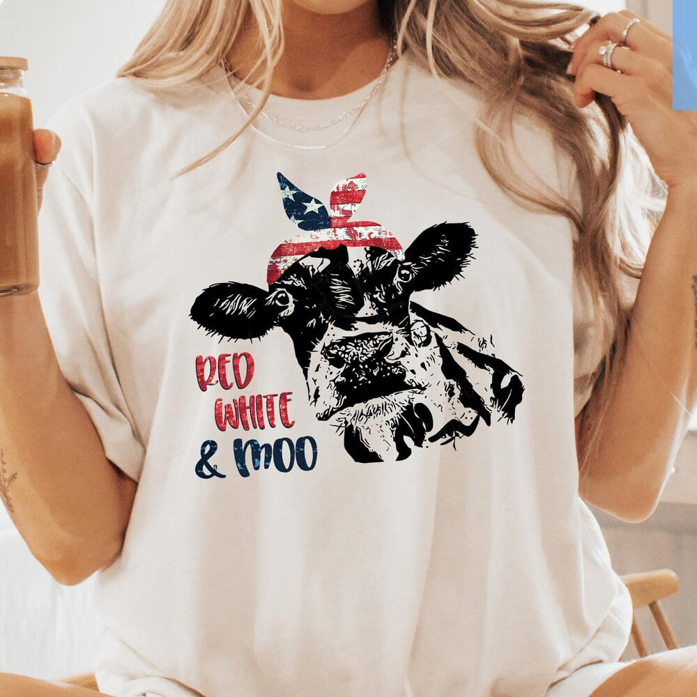 DOPASHIRT Red White And Moo Shirt, Funny Fourth Of July T-Shirt Women ...