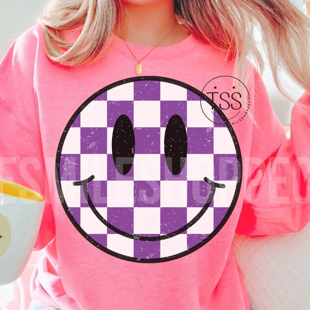 DOPASHIRT Retro Checkered Smile Face Shirt purple checkers smile ...