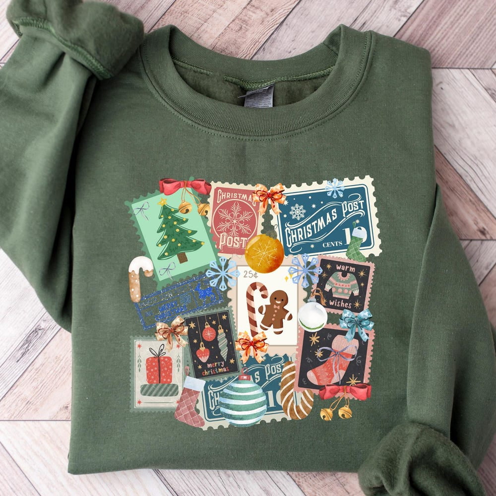 DOPASHIRT Retro Chri.Stm.As Stamps Sweatshirt: Holiday Vibes Tee Trendy ...