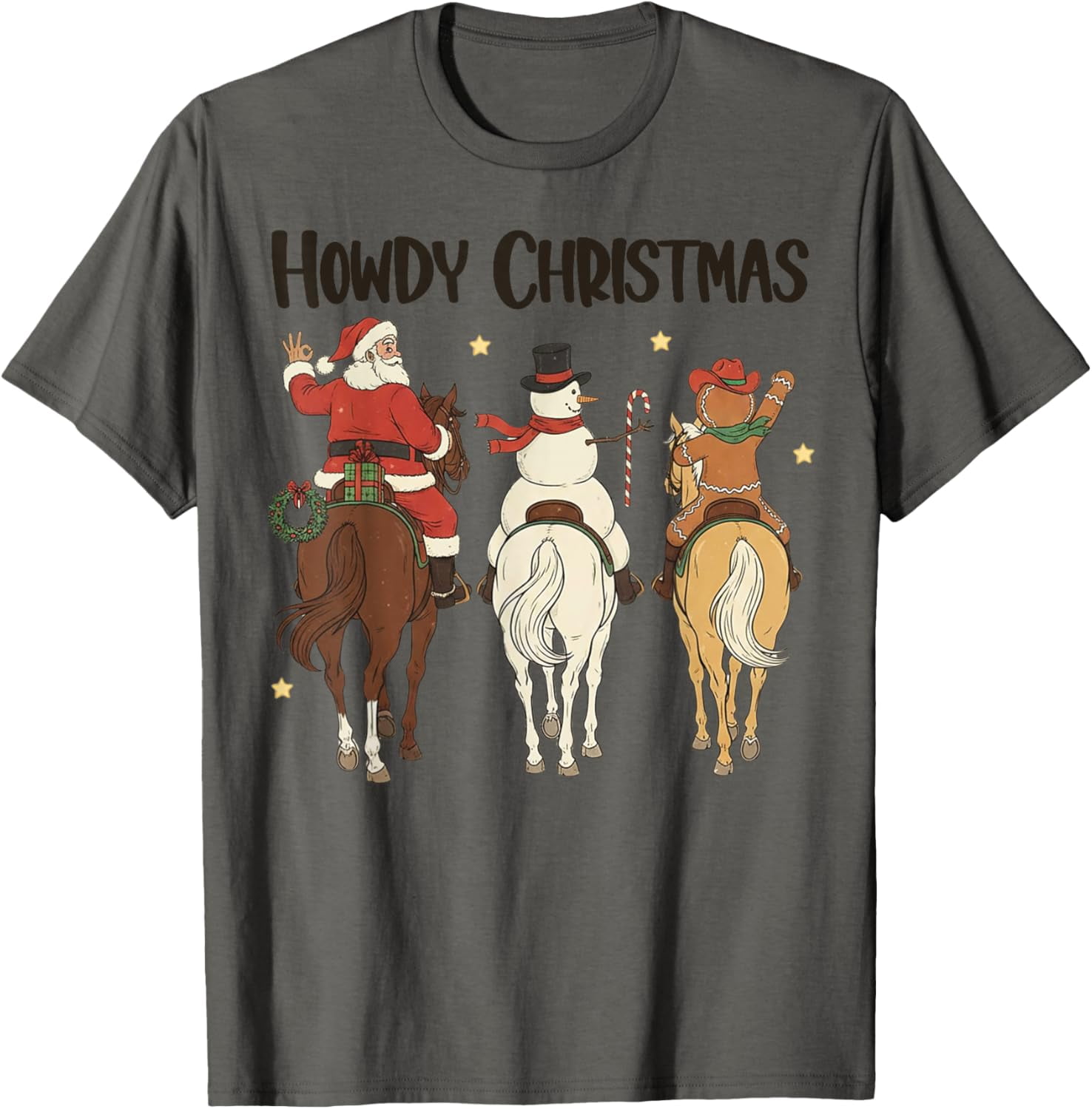 DOPASHIRT Retro Howdy Noel Jolly Man Snowman Gingerbread Riding Horse T ...