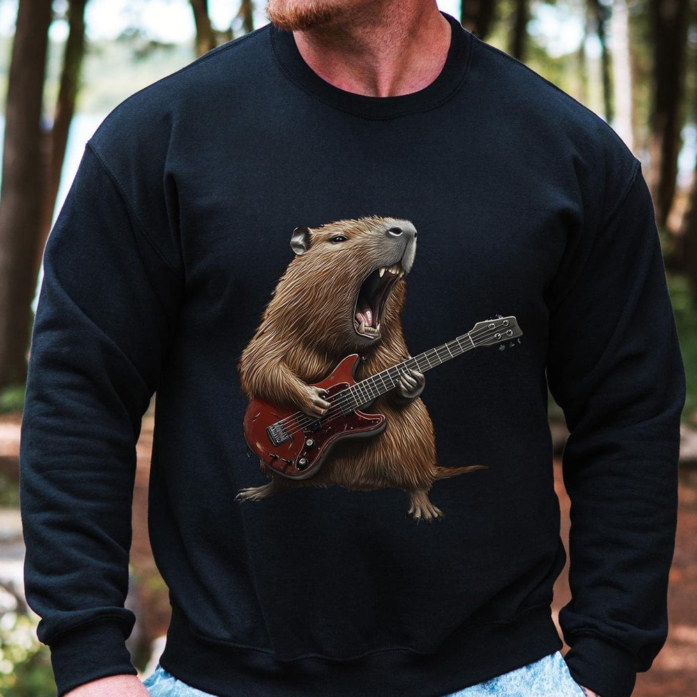 DOPASHIRT Rockstar Capybara Electric Guitar Sweatshirt, Musician Animal ...