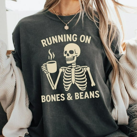 DOPASHIRT Running On Bones & Beans Hal.Low.Een Skeleton Coffee Shirt ...