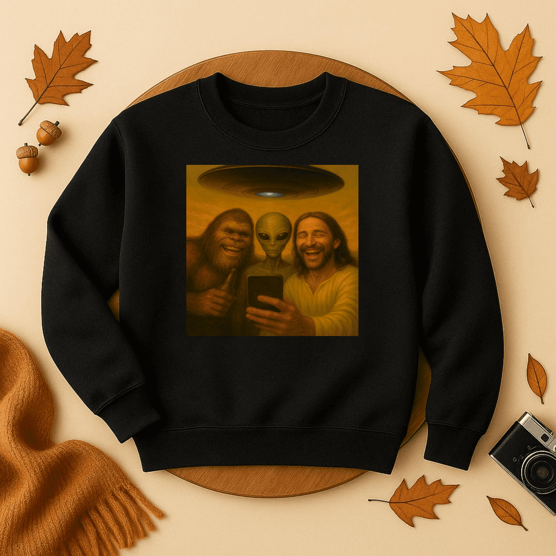 DOPASHIRT Selfie Bigfoot Jesus Alien - Cryptid Funny Sasquash And Ufo ...