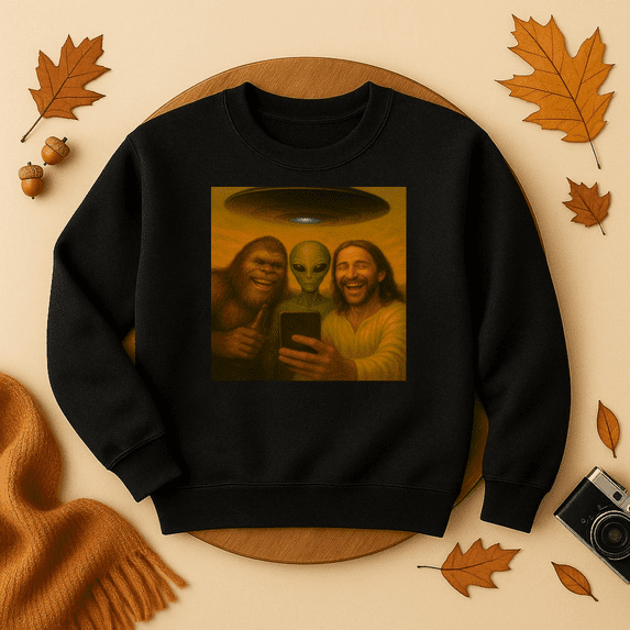 DOPASHIRT Selfie Bigfoot Jesus Alien - Cryptid Funny Sasquash And Ufo ...