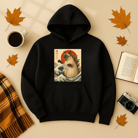 DOPASHIRT Siamese Cat Catzilla Great Wave Funny Japanese Art Tee Hoodie ...