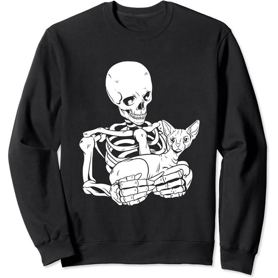 DOPASHIRT Skeleton Holding Cat Funny Hal.Low.Een Skull Sphynx Cat ...