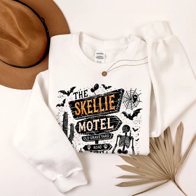DOPASHIRT Skellie Motel Sweatshirt, Hal.Low.Een Skeleton Sweatshirt ...