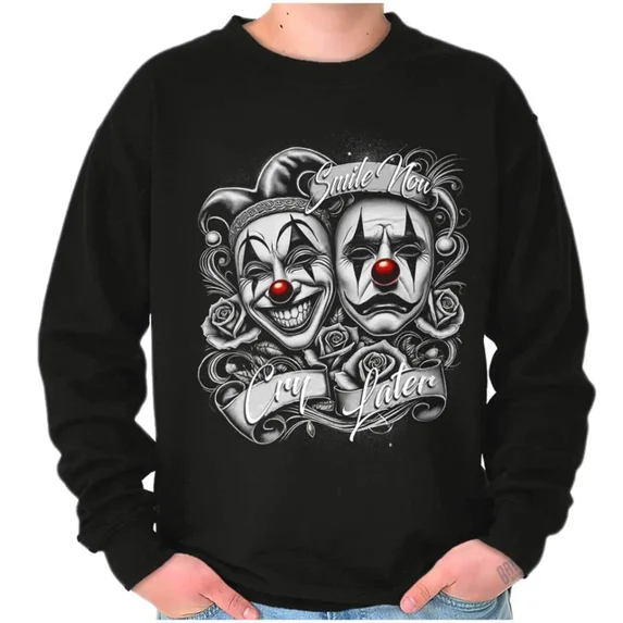 DOPASHIRT Smile Now Cry Later Clown Jester Drama Masks Sweatshirt ...
