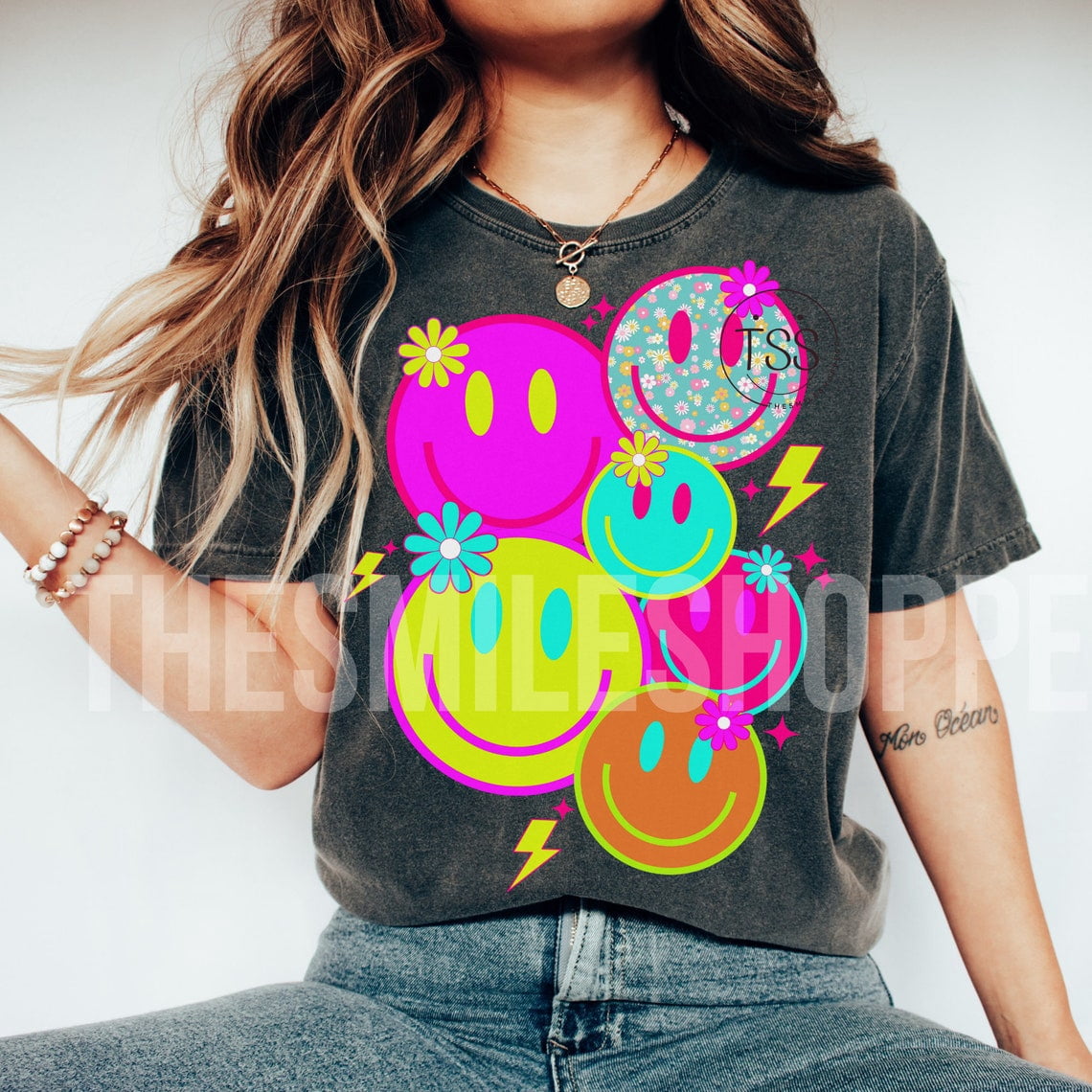 DOPASHIRT Smile face collage Shirt Retro Happy Face Neon Daisy Swim ...