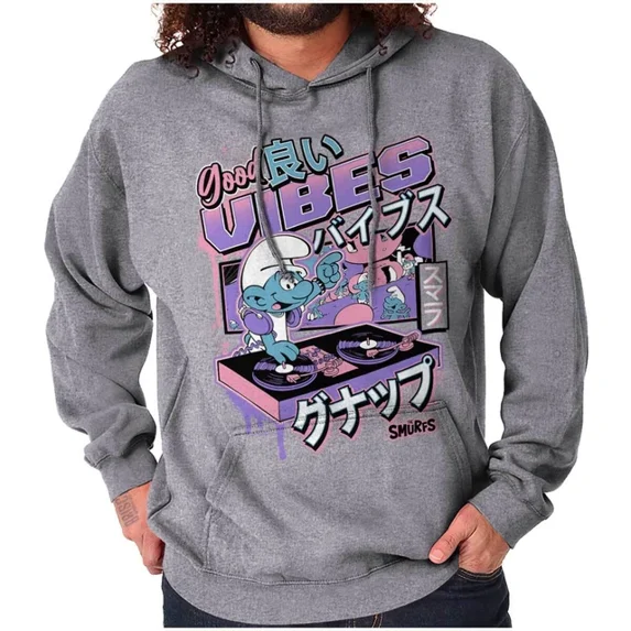 DOPASHIRT Smurfs Japanese Kanji Dj Vibes Only Cartoon Hoodie Outdoor ...
