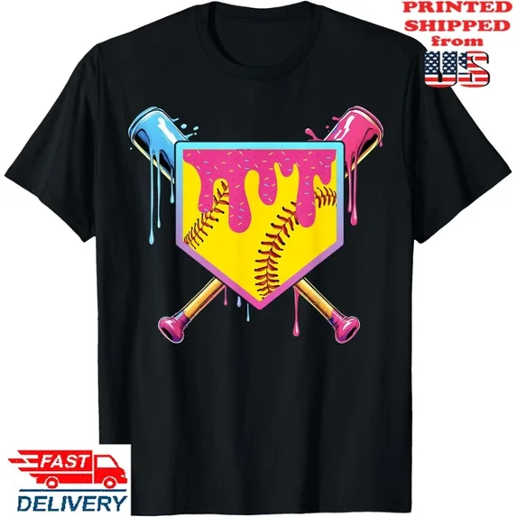 DOPASHIRT Softball Drip Ice Cream Drip Home Plat Game Day T-Shirt ...