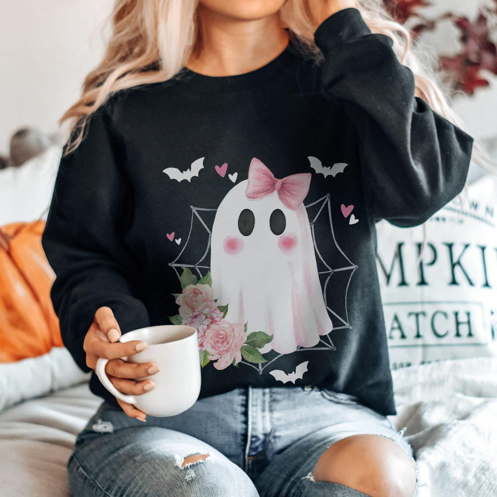 DOPASHIRT Sp00Ky Coquette Ghost Sweatshirt Pink Bow Hal.Low.Een Cute ...