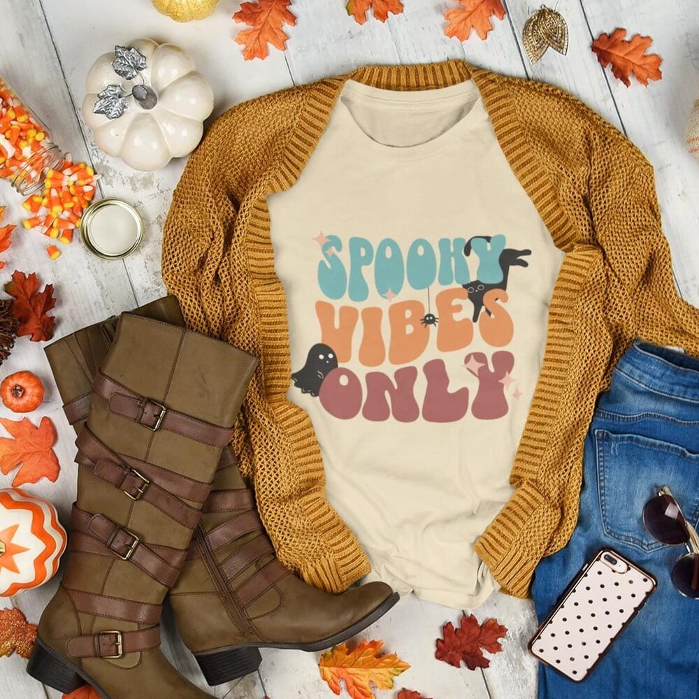 DOPASHIRT Sp00Ky Vibes Only Shirt Cute Hal.Low.Een Top Retro Wavy ...