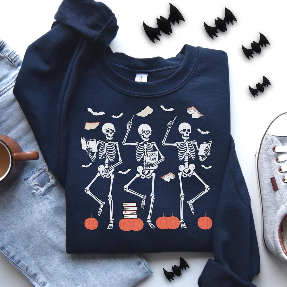 DOPASHIRT Teacher Skeleton Hal.Low.Een Sweatshirt Dancing Skeletons ...