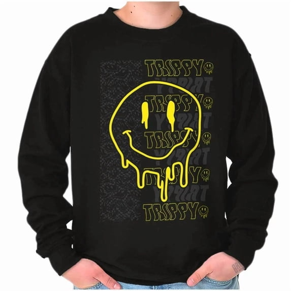 DOPASHIRT Trippy Melting Dripping Happy Face Smile Sweatshirt Trendy ...