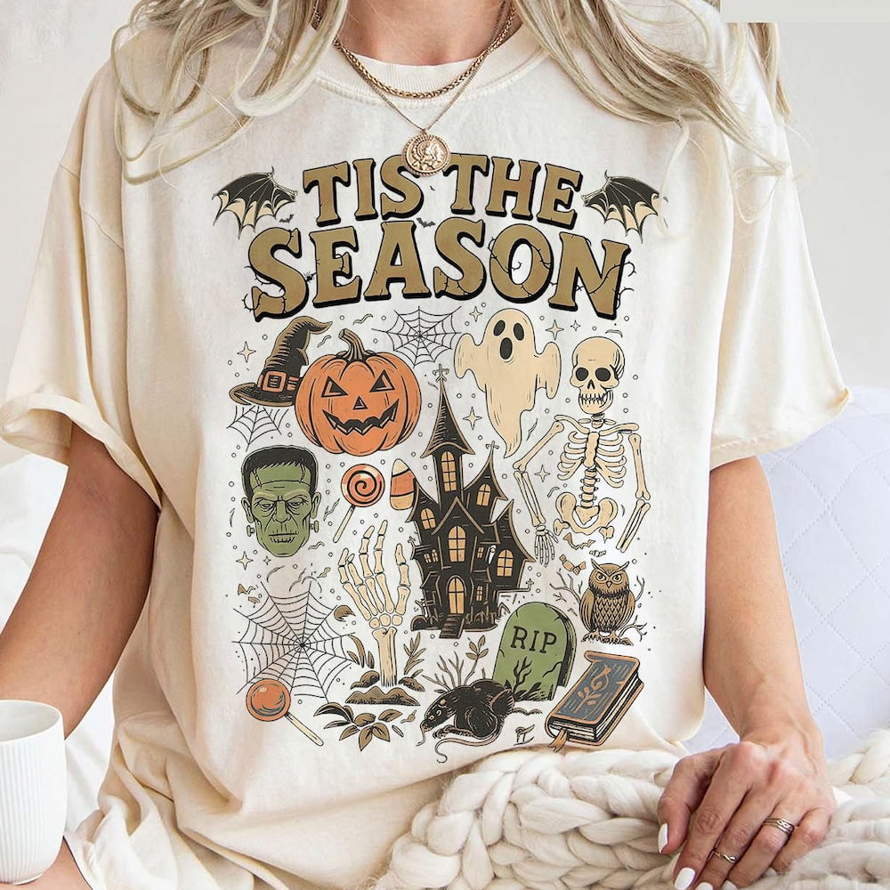 DOPASHIRT Vintage Hal.Low.Een T Shirt, Retro 'Tis The Season Skeleton ...