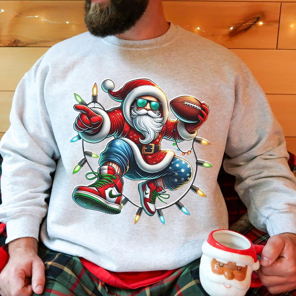 DOPASHIRT Xmas San.Ta Claus Playing Football Sweatshirt, Holiday ...