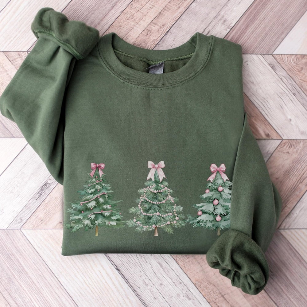 DOPASHIRT Xmas Tree Pink Bows Sweatshirt Coquette Xmas Sweater Bows ...