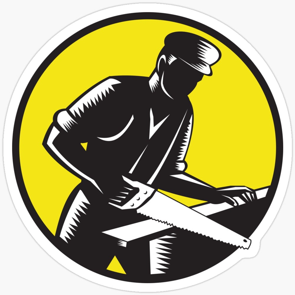 DOPASTICKER 19Th Century Carpenter Sawing Wood Circle Sticker Phone ...