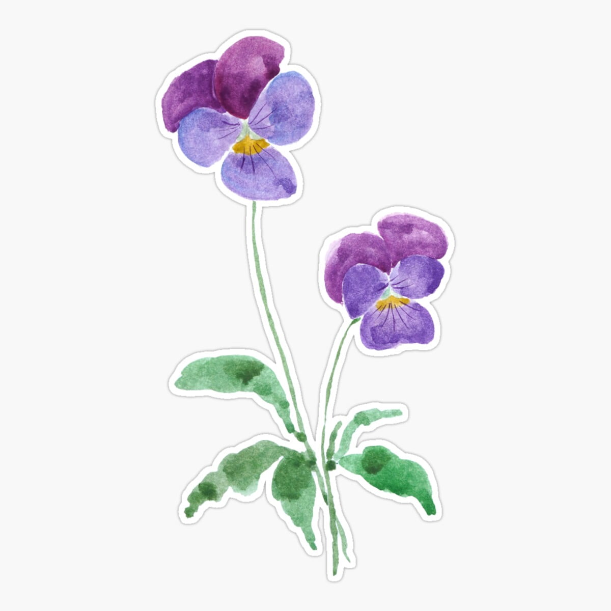 DOPASTICKER 2 Little Purple Pansies Watercolour Hand Painted Sticker ...
