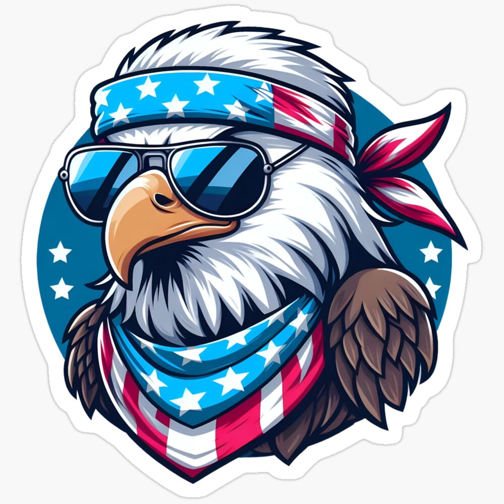 DOPASTICKER 4Th Of July Patriotic Eagle With Glasses Flag Usa Sticker ...