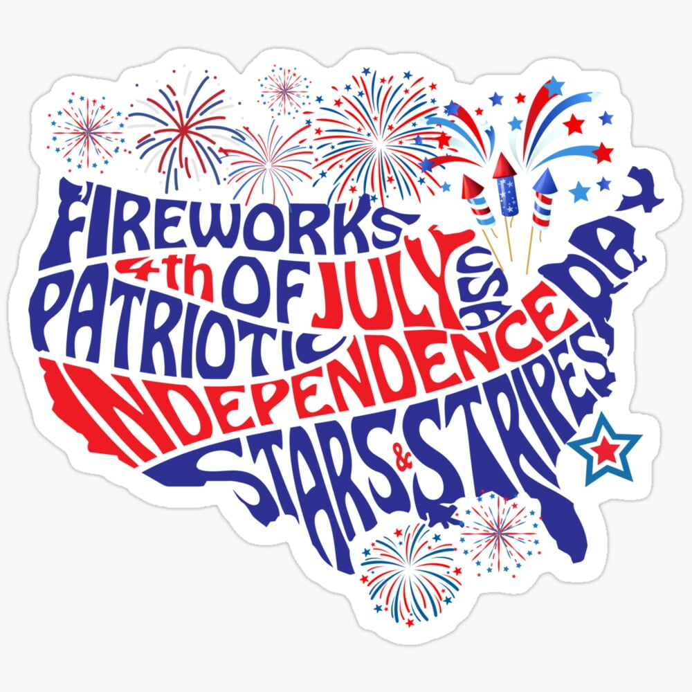 DOPASTICKER 4Th Of July Usa Map Fireworks Design Patriotic Independence ...