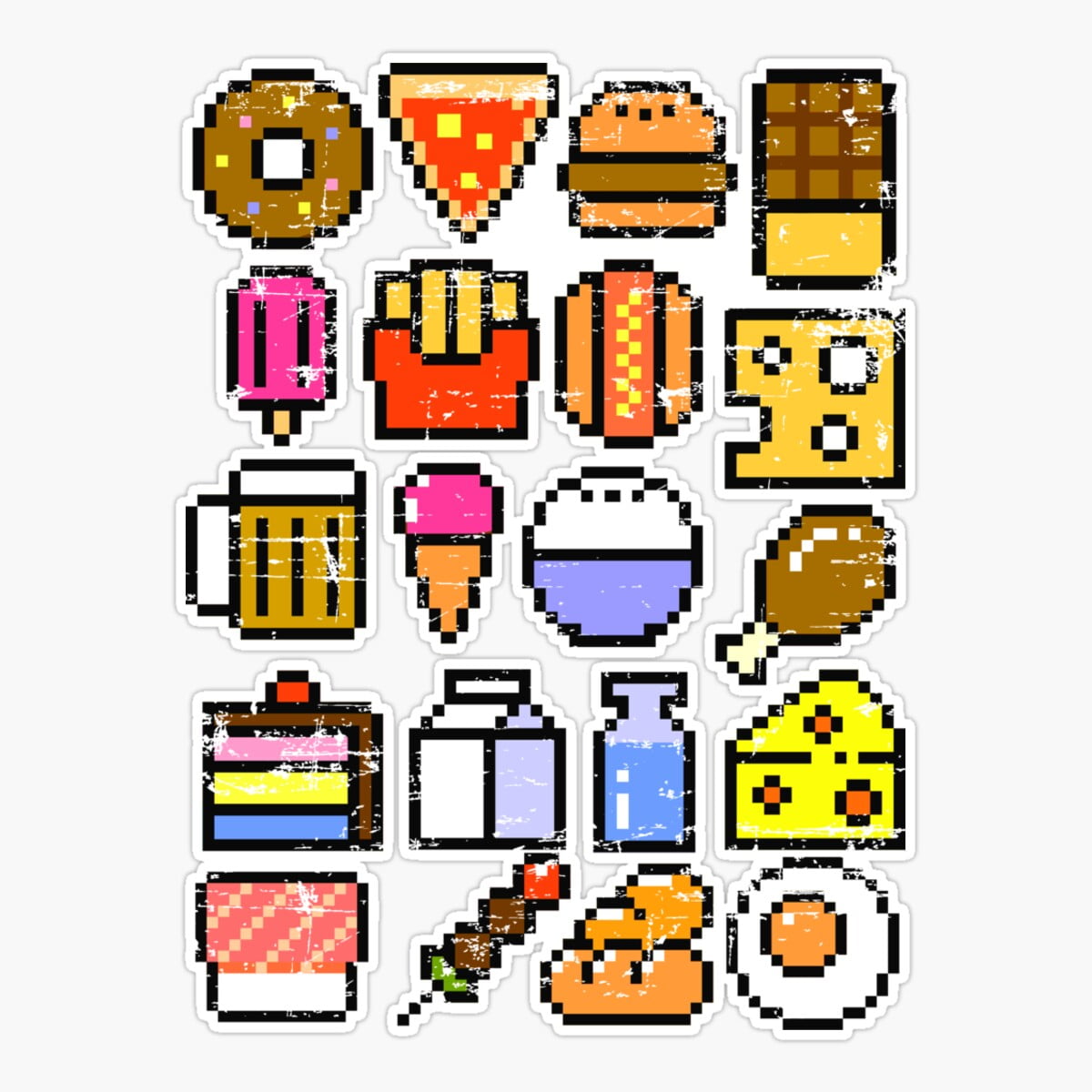 DOPASTICKER 8 Bit Foodie V2 Distressed Sticker, Phone Sticker Car ...