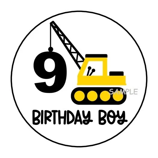 DOPASTICKER 9Th Birthday Construction Trucks Stickers Favors Phone ...