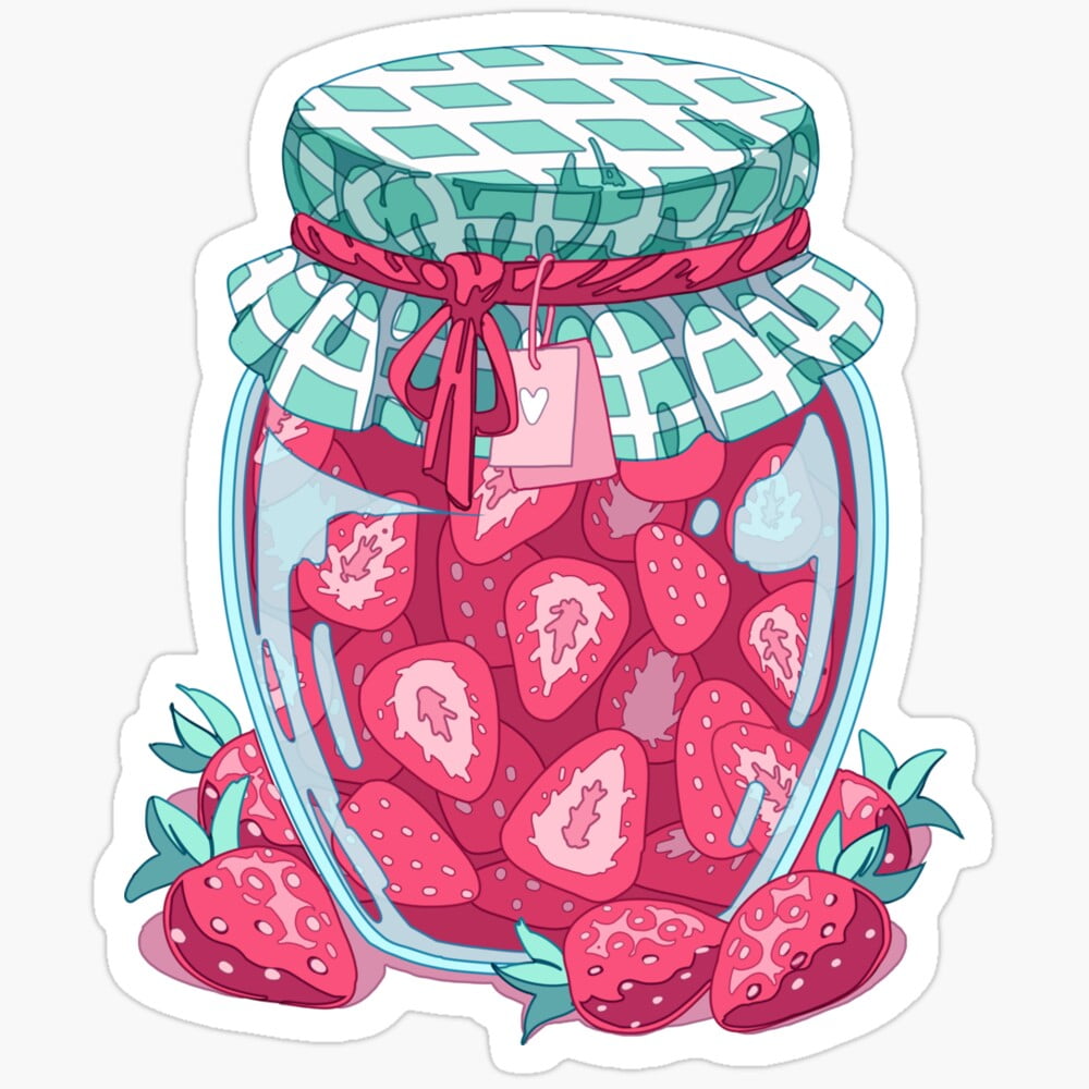 DOPASTICKER A Cute Red Jar With Some Strawberry Jam Glossy Sticker ...