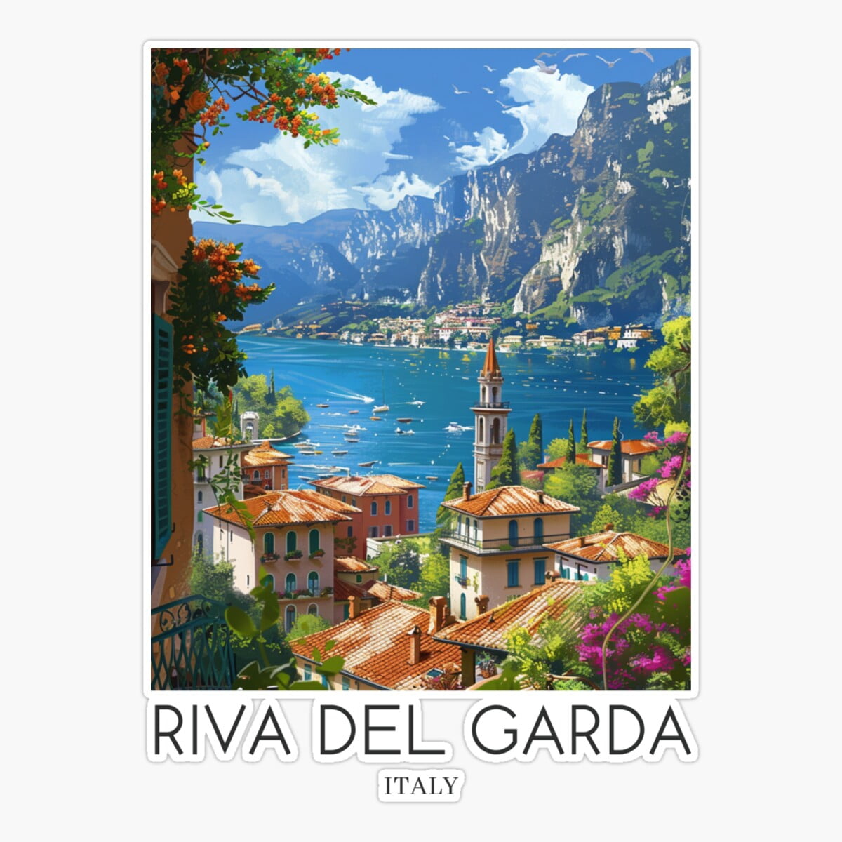 DOPASTICKER A Pop Art Travel Print Of Riva Del Garda, Italy Sticker ...