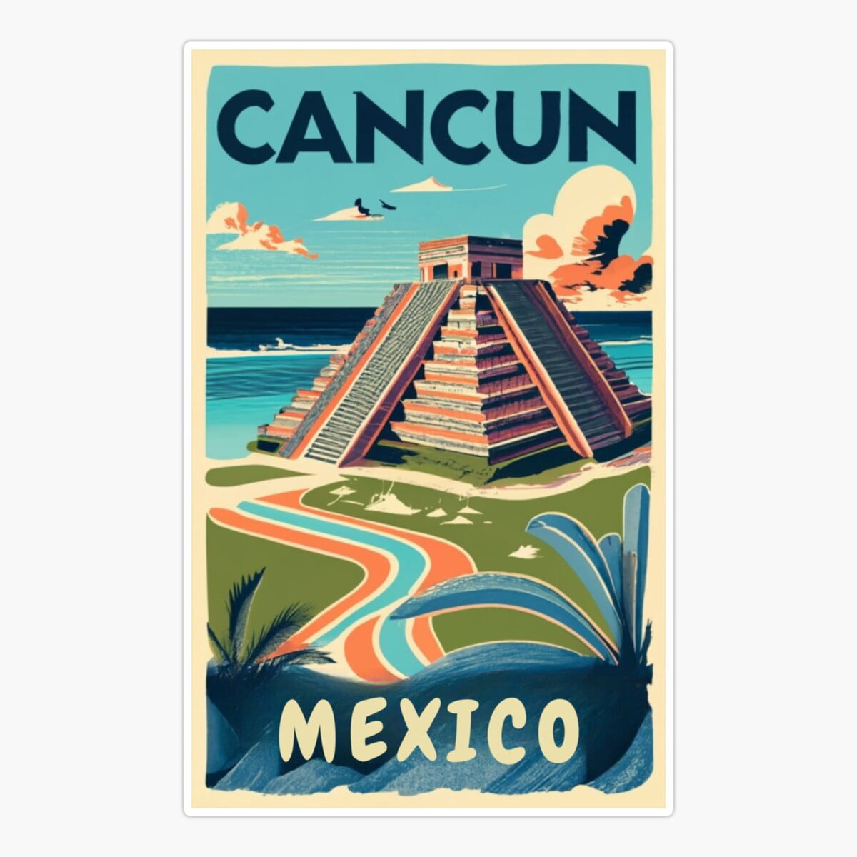 DOPASTICKER A Vintage Travel Poster Of Cancun, Mexico Sticker, Phone ...