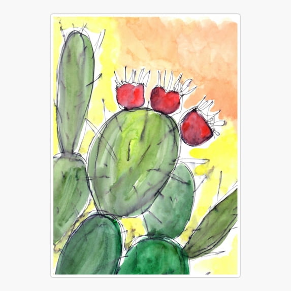 DOPASTICKER Abstract Sunset Watercolor Cactus Art Sticker, Phone ...