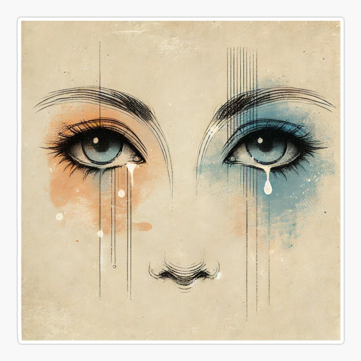 DOPASTICKER Abstract Tearful Eyes, Emotional And Surreal Art Sticker ...
