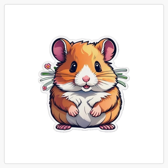 DOPASTICKER Adorable Hamster With Flower Mustache Sticker, Phone ...
