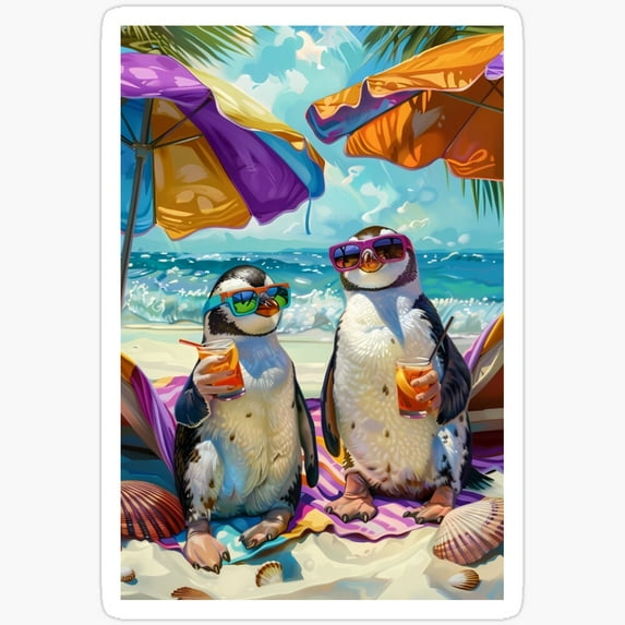 DOPASTICKER Adorable Penguins At The Beach Sticker Phone Sticker, Latop ...